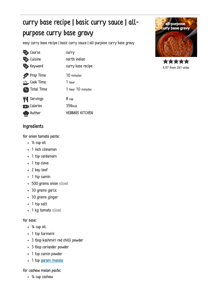 Easy Curry Base Gravy Recipe | PDF | Curry | Indian Cuisine