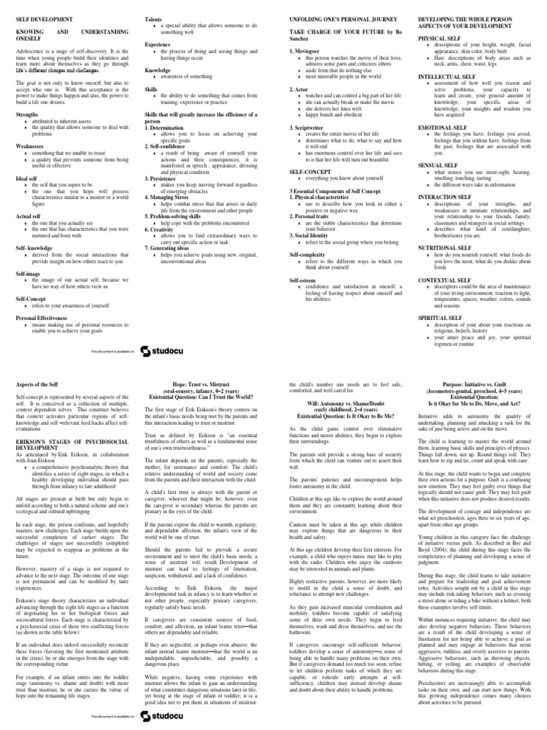 Personal Development Reviewer | PDF | Behavioural Sciences | Human Development