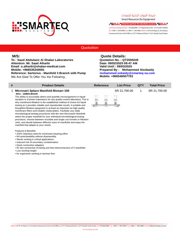 QT - Sartorius - Manifold 3 Branch With Pump | PDF | Filtration | Pump