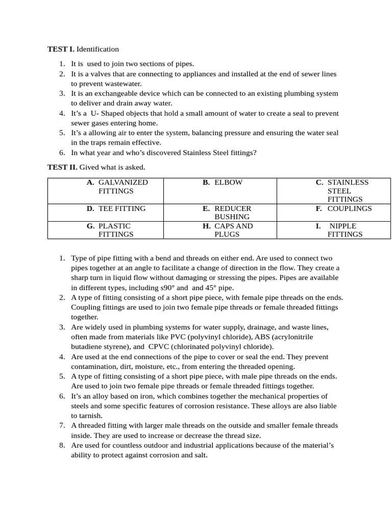 Quiz 2. Plumbing Fixtures and Materials | PDF | Pipe (Fluid Conveyance) | Plumbing
