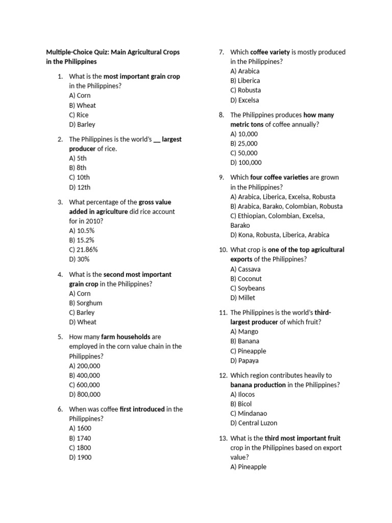 Philippine Agricultural Crops Quiz | PDF | Agriculture | Philippines