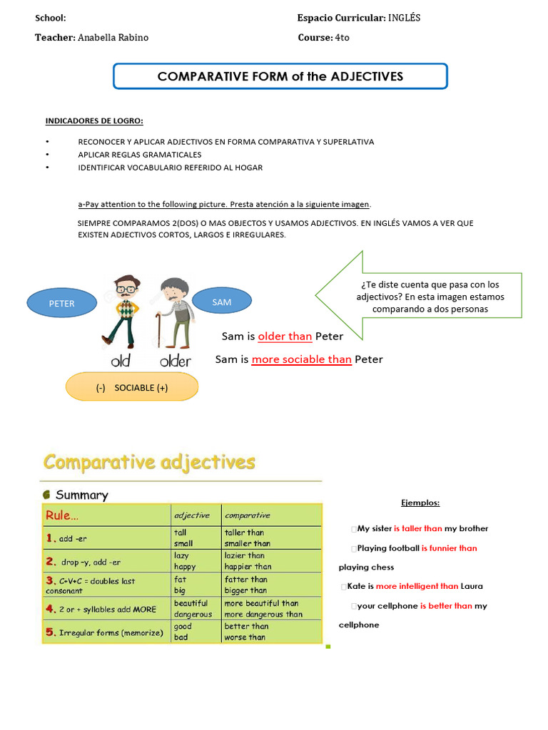 Comparative Adjectives in English 4to | PDF | Linguistic Morphology ...