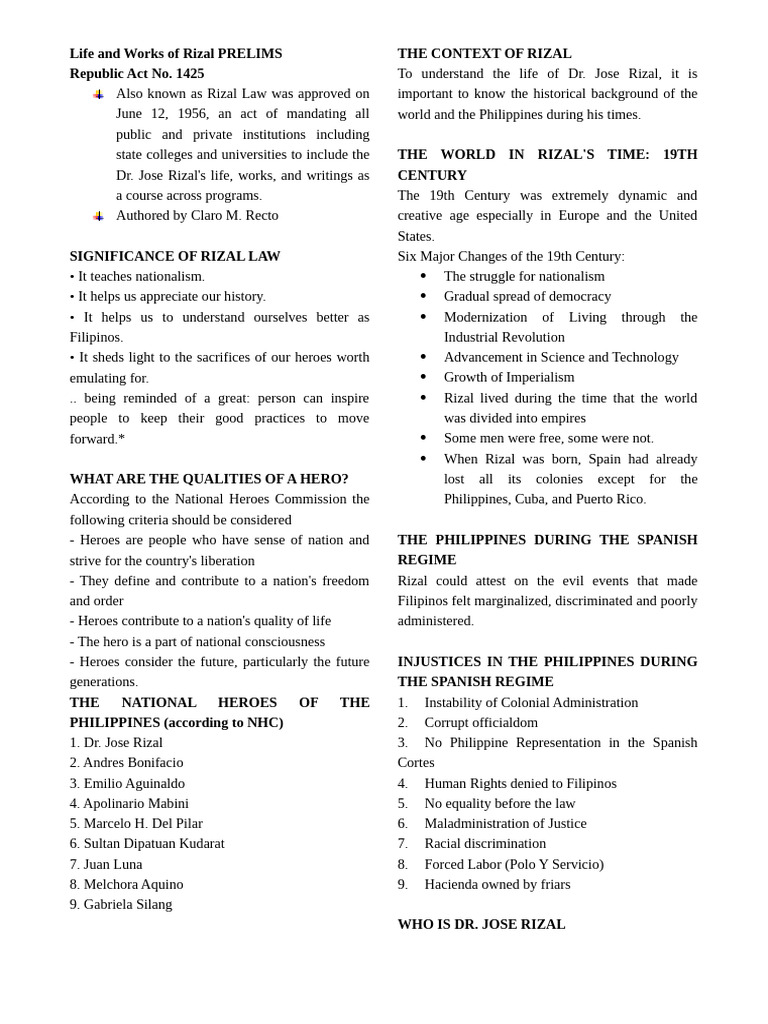 Rizal Prelim Reviewer | PDF | Philippines | Spanish East Indies