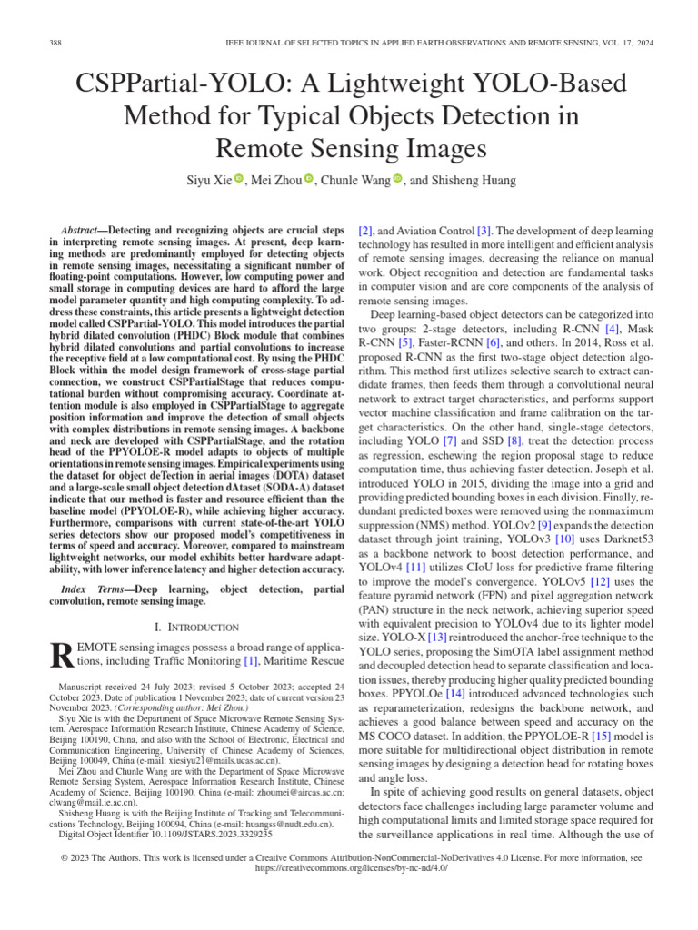 CSPPartial-YOLO A Lightweight YOLO-Based Method For Typical Objects Detection in Remote Sensing ...
