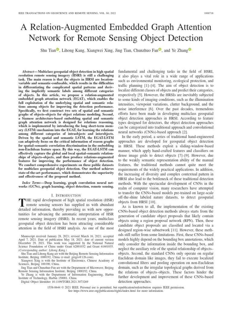 A Relation-Augmented Embedded Graph Attention Network For Remote Sensing Object | PDF | Applied ...