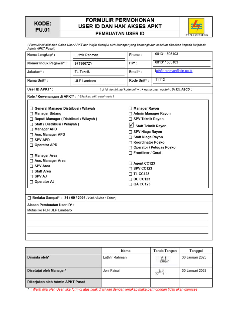 Uu p01&p03 Formulir Permohon Apkt | PDF