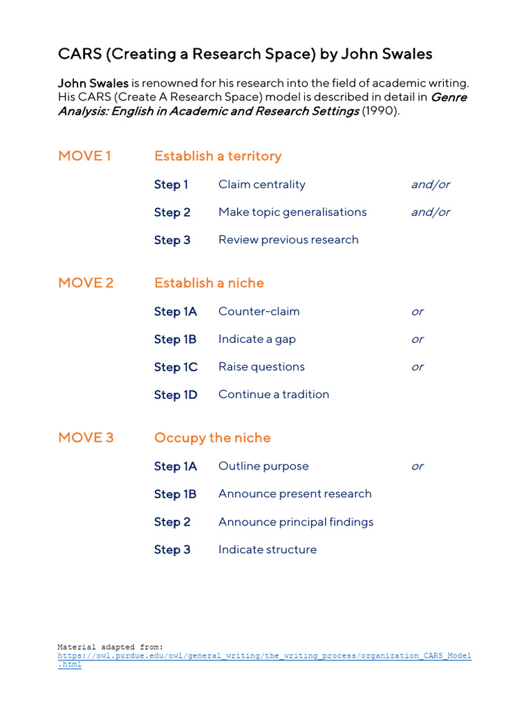 Academic Writing: CARS Model Guide | PDF | English As A Second Or ...
