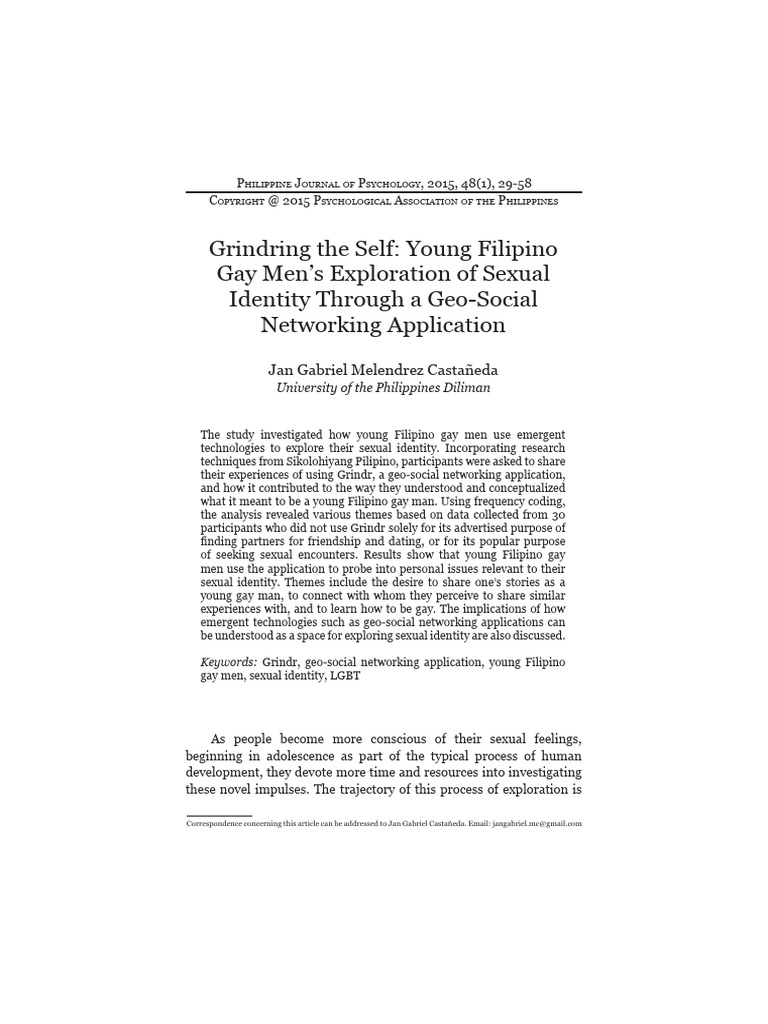 Grindring The Self Young Filipino Gay Mens Exploration of Sexual Identity Through A Geosocial ...