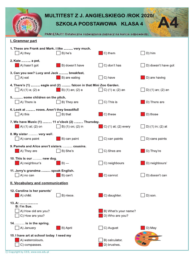 Multitest A4 2020 Klucz | PDF
