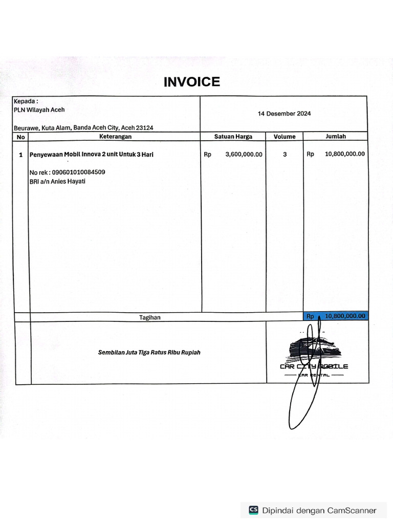 Inv Sewa Mobil | PDF