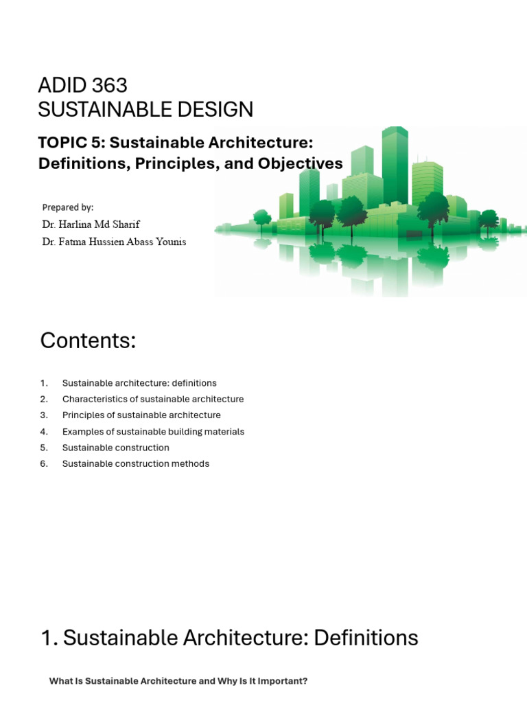 L5- Sustainable Architecture- Definitions, Conceptual framework, and Objectives | PDF | Green ...