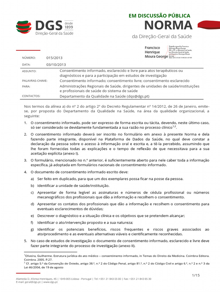 Normas Do Consentimento Informado DGS - 015 - 2013 | PDF ...