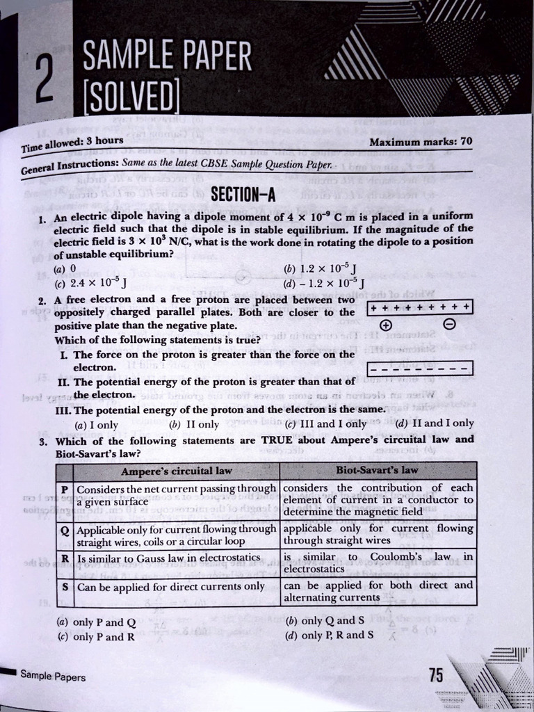 Solved Sample Paper 2 | PDF | Electric Current | Electron