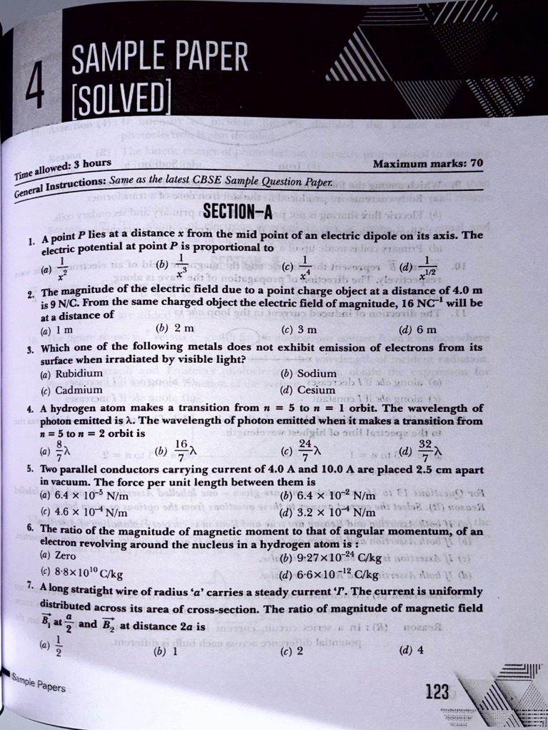 CBSE Physics Sample Paper | PDF | Atoms | Scientific Phenomena