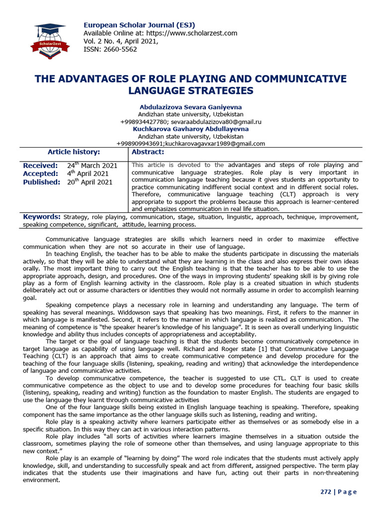 The Advantages of Role Playing and Commu c82c3307 | PDF | Language ...