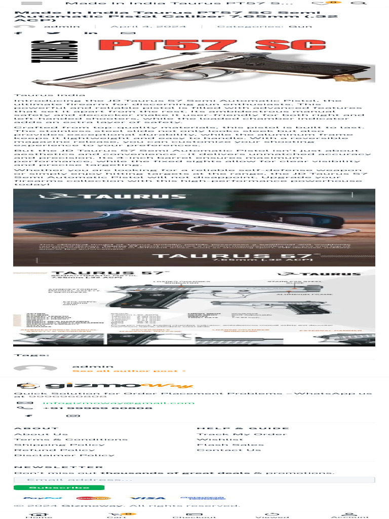 Made in India Taurus PT57 SC Semi Automatic Pistol Caliber 7.65mm (.32 ACP) - Gizmoway | PDF ...