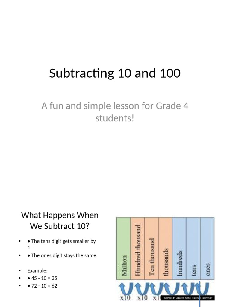 Subtracting 10 and 100 Lesson | PDF