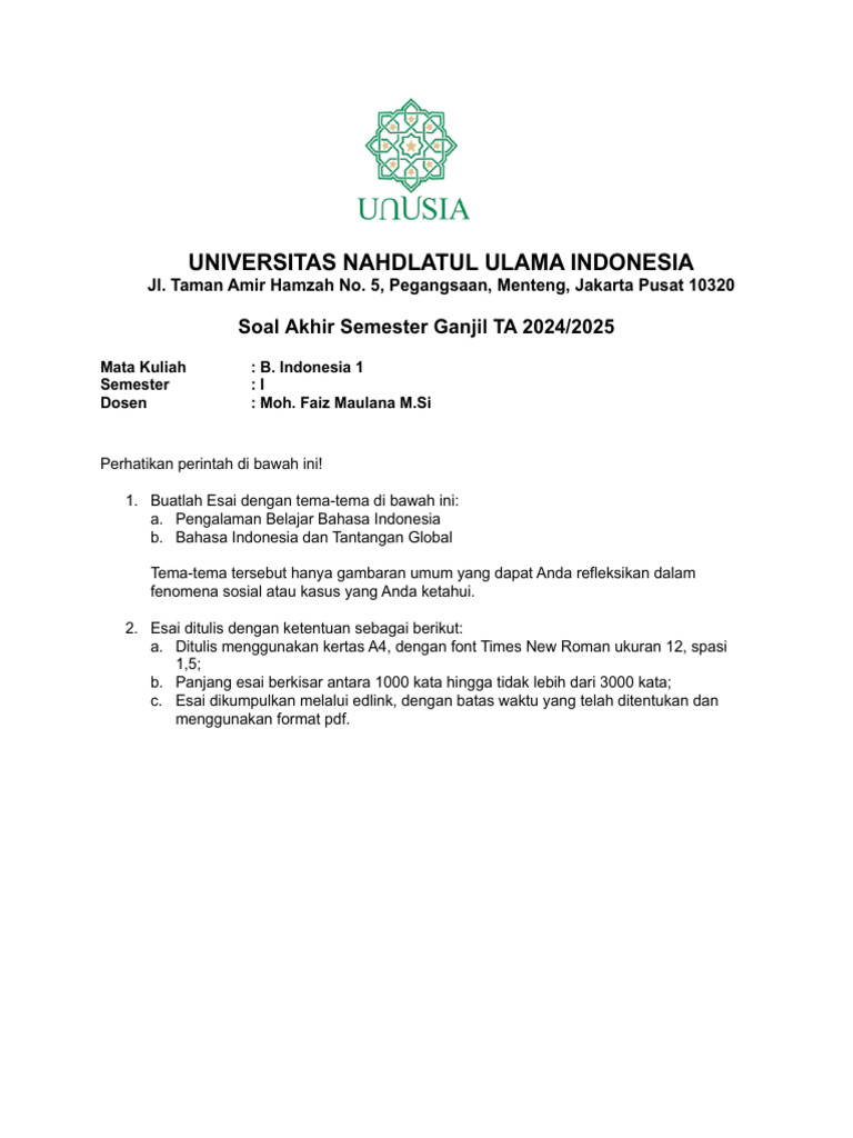 Soal UAS B. Indonesia 2024 | PDF