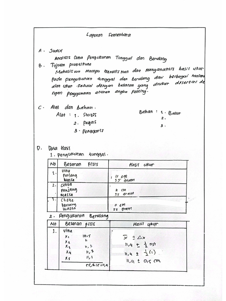 B3 - Laporan Sementara - Analisis Data Pengukuran Tunggal Dan Berulang | PDF