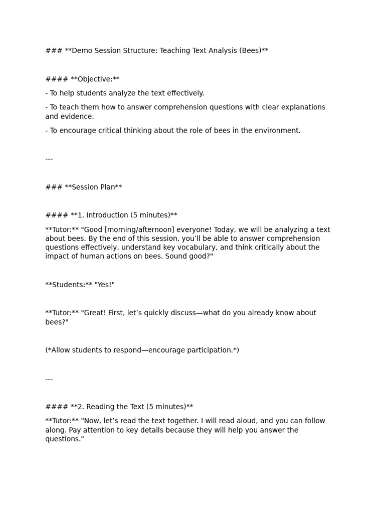 Demo Session Structure English | PDF | Reading Comprehension | Pollination