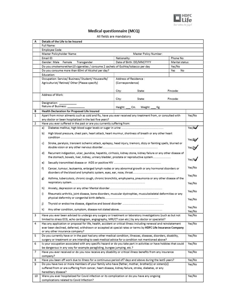 Medical Questionnaire (MCQ) Sample | PDF | Heart | Clinical Medicine