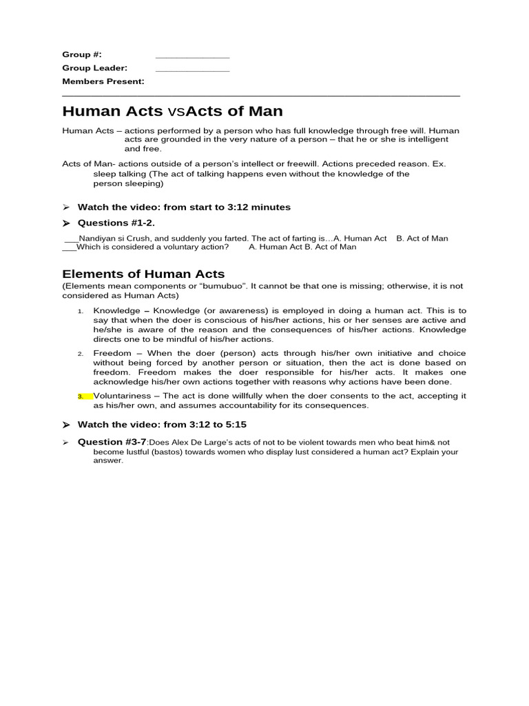 Human Acts vs. Acts of Man Explained | PDF | Free Will | Knowledge