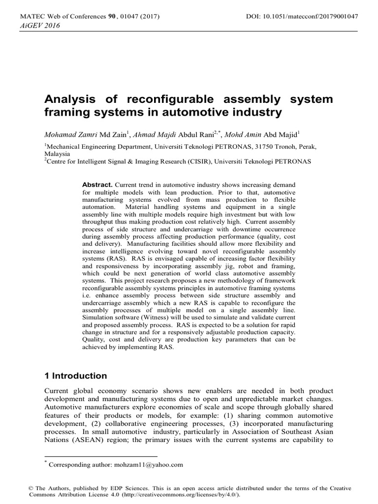 Analysis of Reconfigurable Assembly System Framing | PDF | Automotive Industry | System