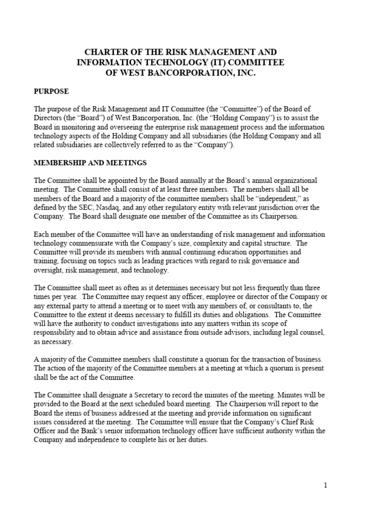 Risk Management & IT Committee Charter | PDF | Information Security ...