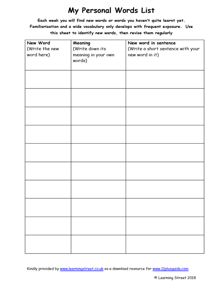 8 Personal Words List Updated 2 | PDF