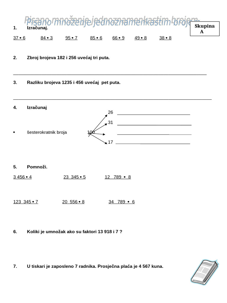 Mnozenje Jednoz Brojem 4r | PDF