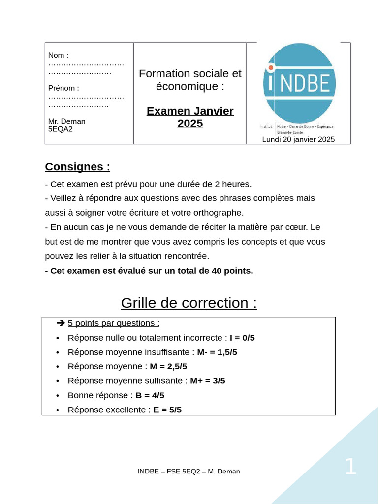 Exam FSE UAA1 - Janvier 25 | PDF