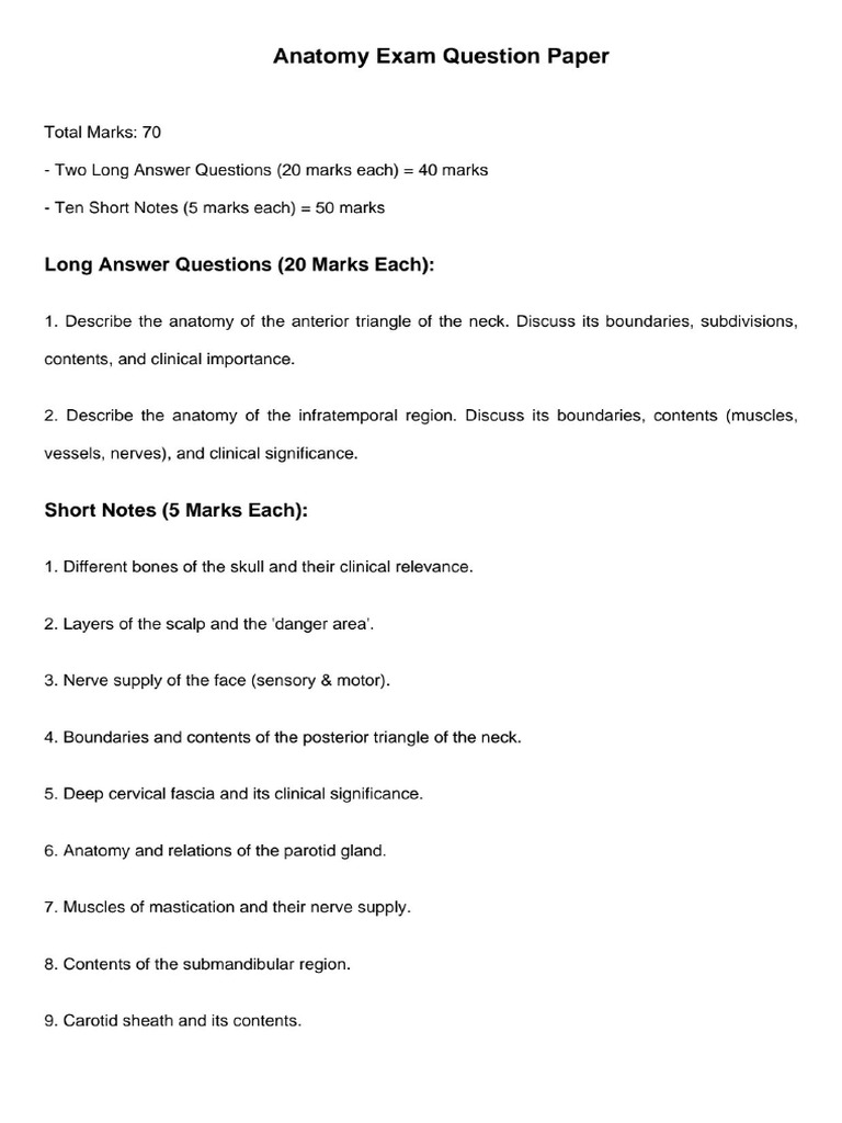 Anatomy Exam Question Paper | PDF