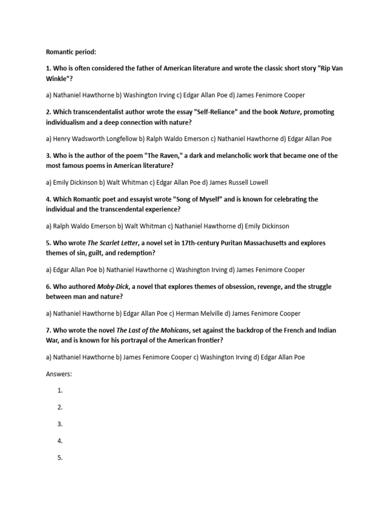 Introduction To American Literature (ENG 371) : Nature | PDF ...