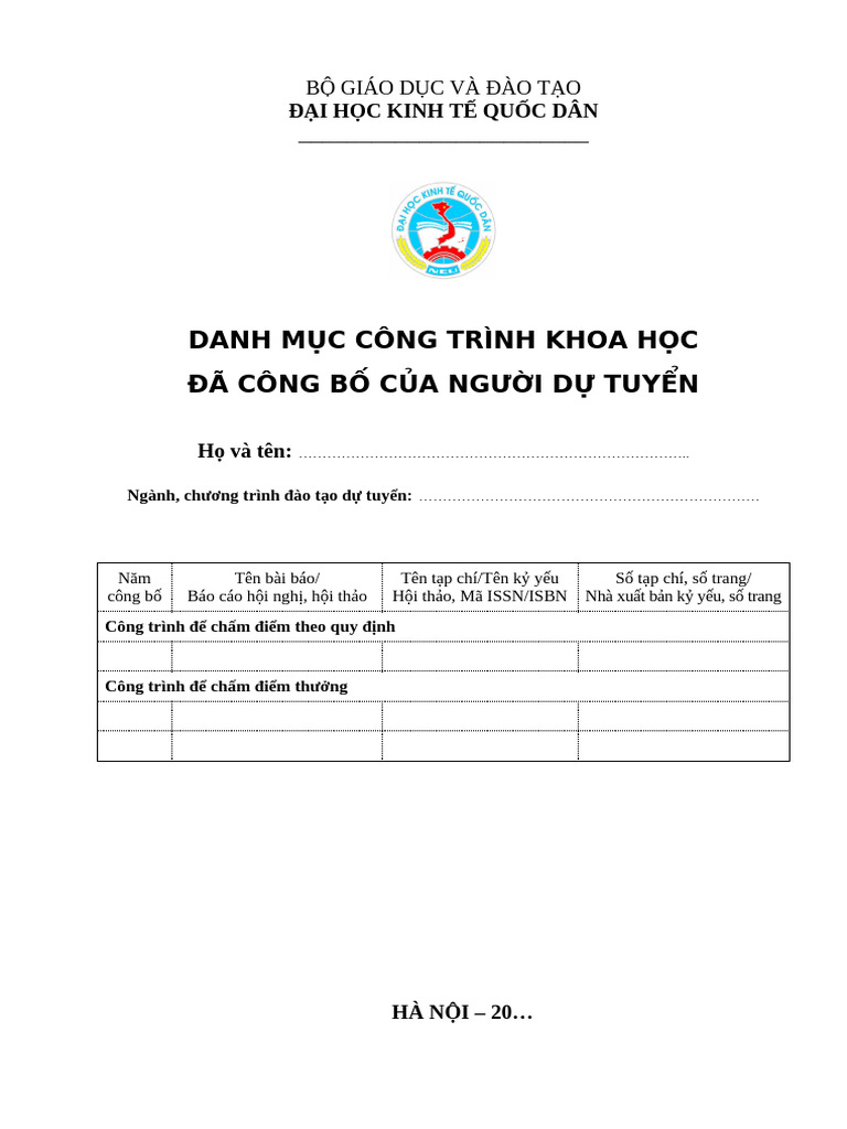 M5 - Danh Muc Cong Trinh Da Cong Bo NEU | PDF