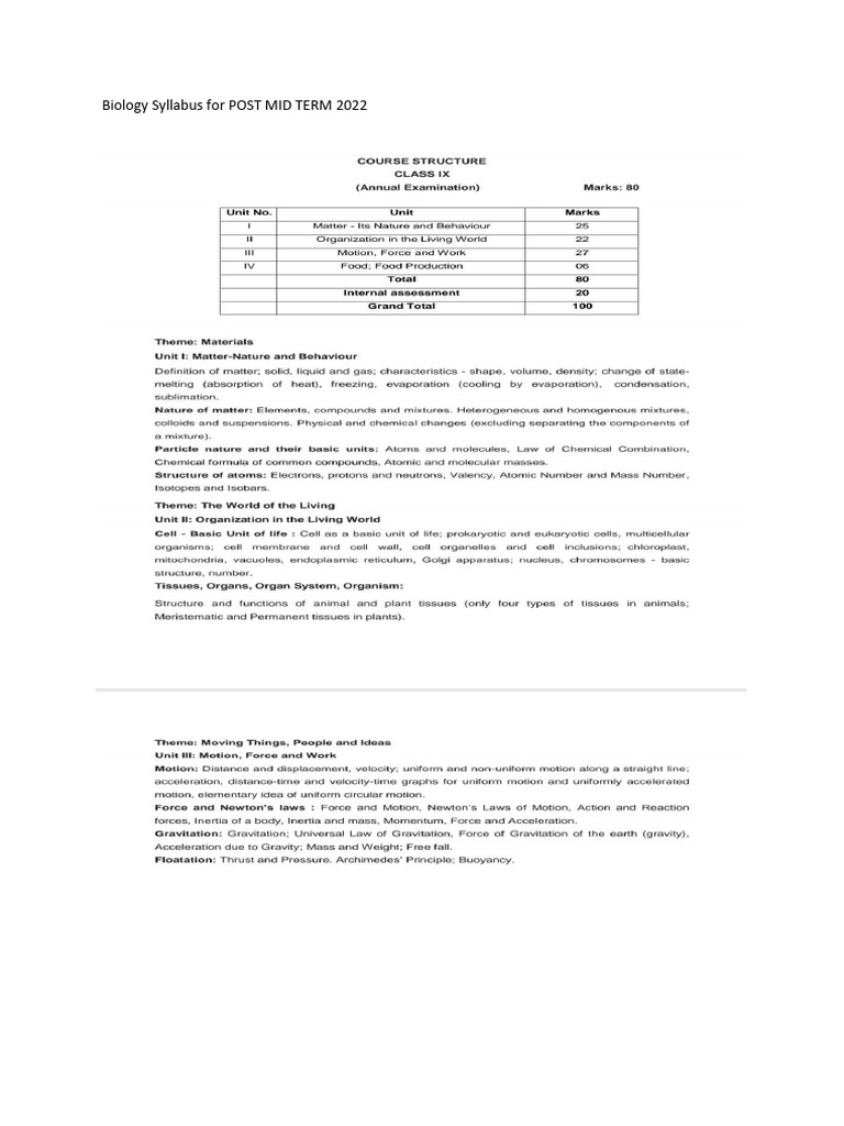 Biology Syllabus For Post Mid Term 2022 | PDF