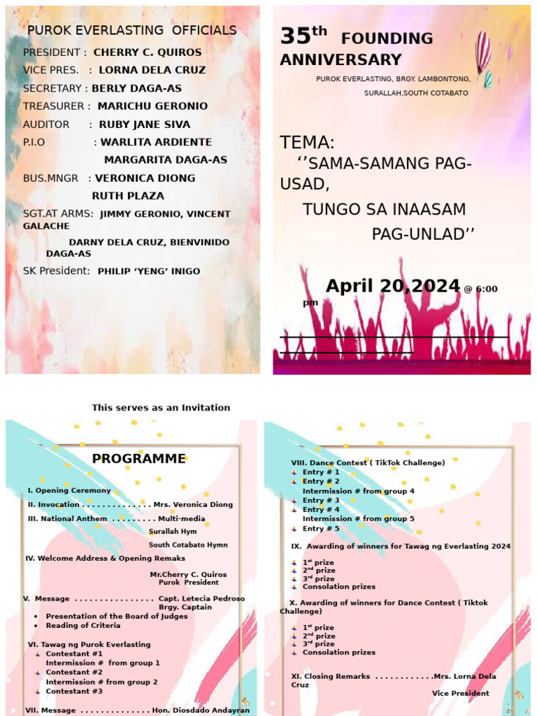 Purok Everlasting 35th Anniversary | PDF