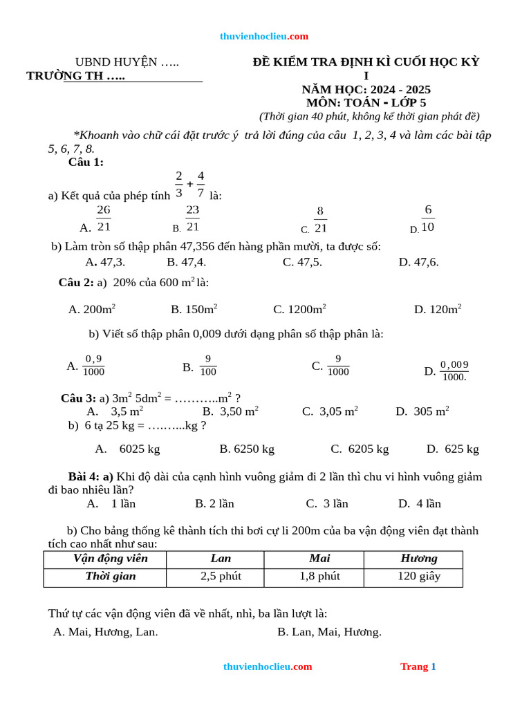 thuvienhoclieu.com-De-kiem-tra-cuoi-HK1-Toan-5-Canh-dieu-24-25 | PDF