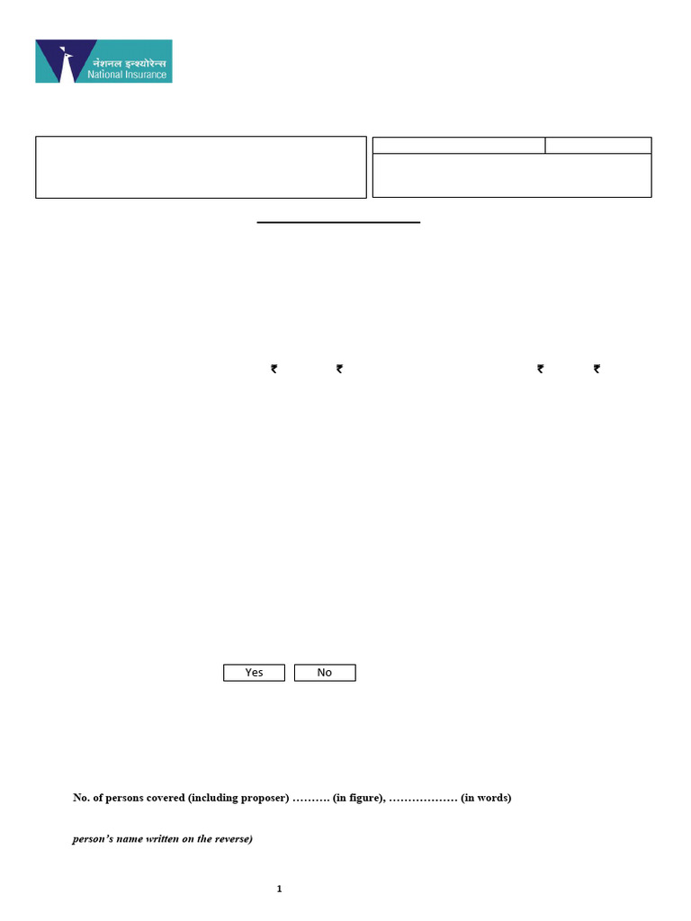 Proposal Form - National Mediclaim Policy | PDF | Insurance ...
