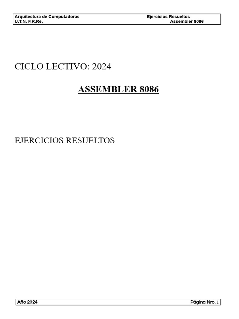 Ejercicios Assembler 8086 Resueltos | PDF | Lenguaje ensamblador | Equipo de oficina