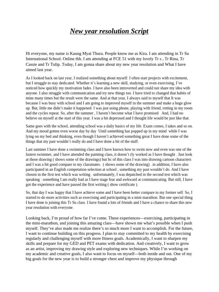 New year resolution Script | PDF | Physical Fitness