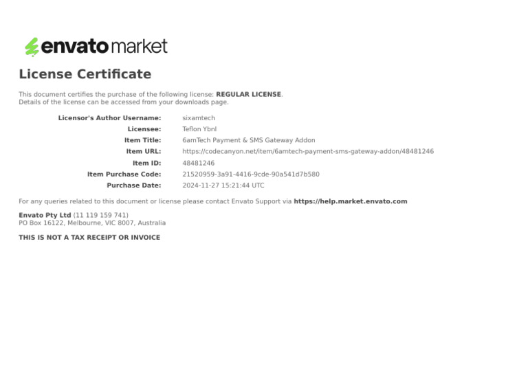 6amtech Payment Sms Gateway Addon License | PDF