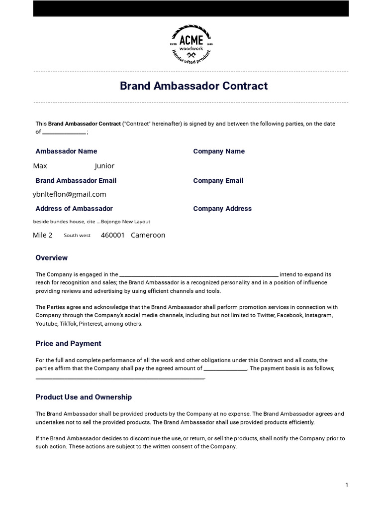 Brand Ambassador Contract | PDF | Justice | Crime & Violence