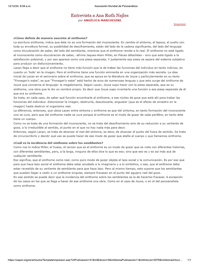 El Sinthome según Lacan y Joyce | PDF | Jacques Lacan