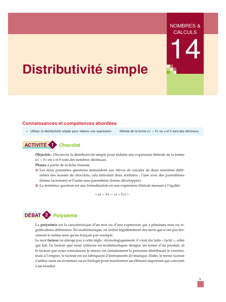 Distributivité simple en mathématiques | PDF | Chocolat | Mathématiques