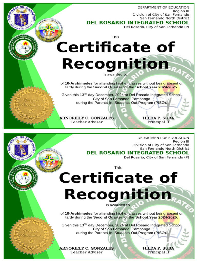 Perfect-Attendance-Certificate-2023-2024-JHS | PDF