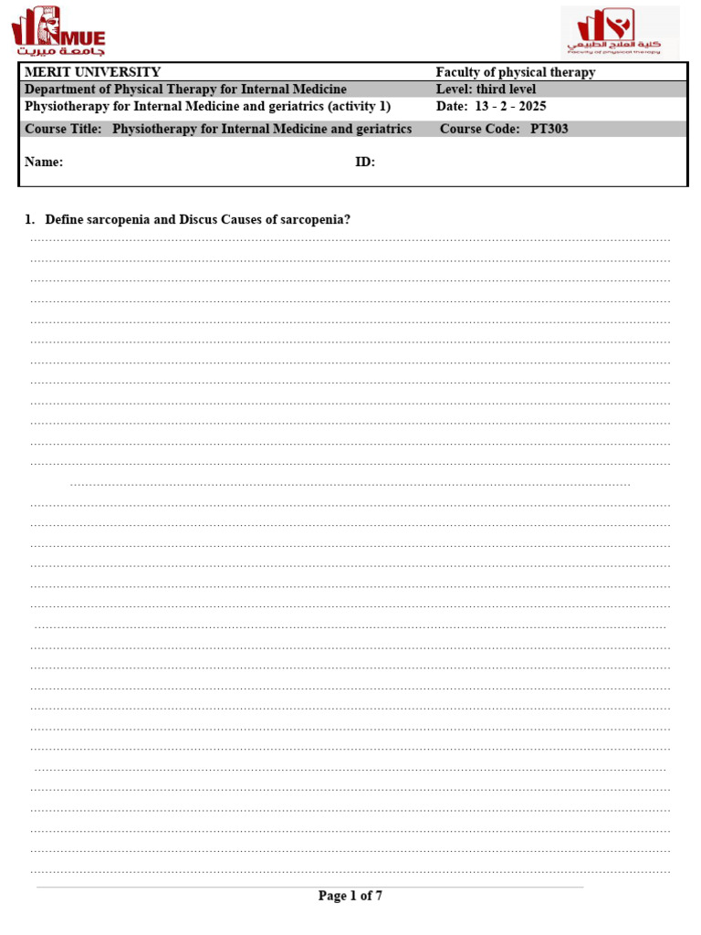 For Internal Medicine and Geriatrics Activity 1 | PDF | Physical ...