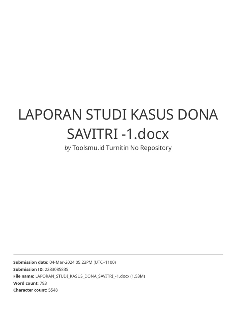 Laporan Studi Kasus Dona SAVITRI - 1.docx: Toolsmu - Id Turnitin No Repository | PDF