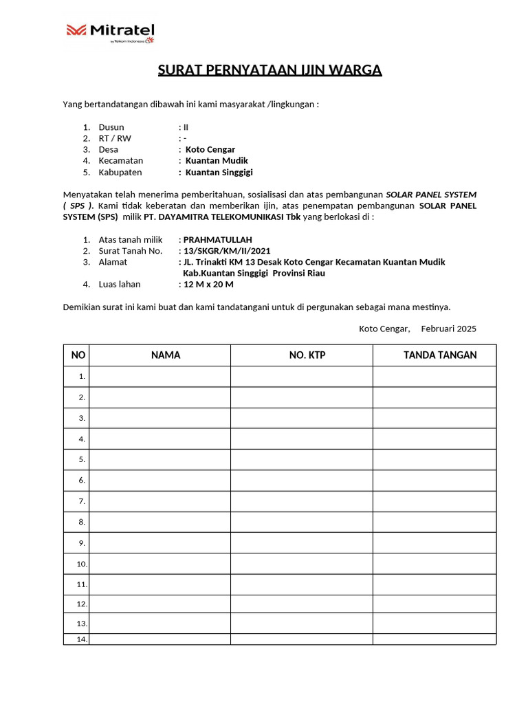 Izin Pembangunan Solar Panel Koto Cengar | PDF