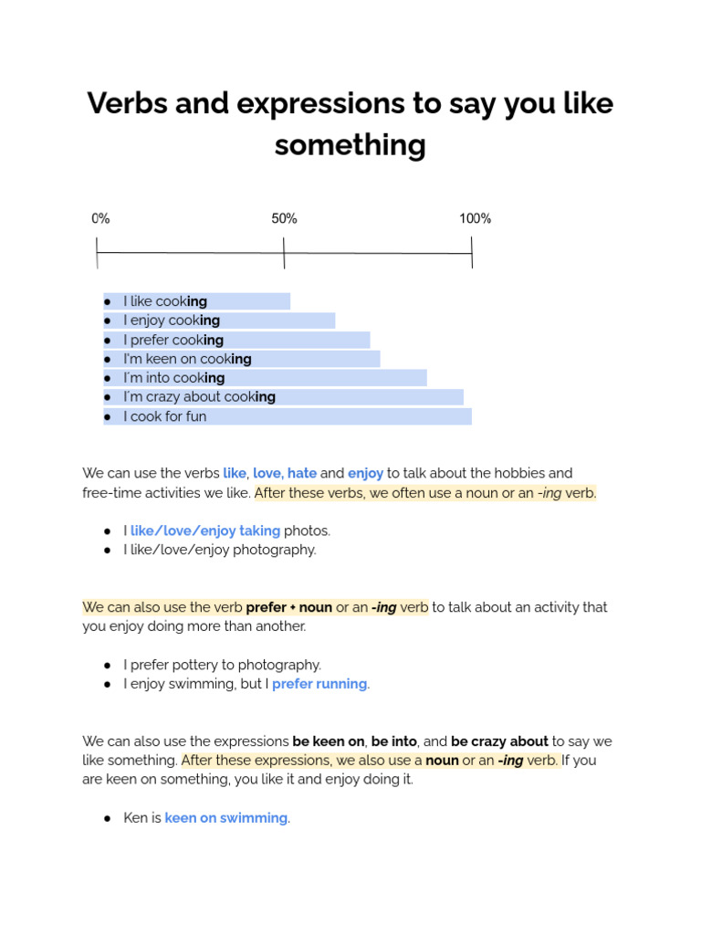 Expressions for Liking Activities | PDF | Hobbies