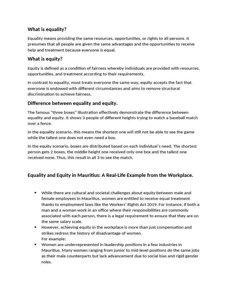 Difference Between Equality and Equity 2 | PDF | Employment | Labour Law